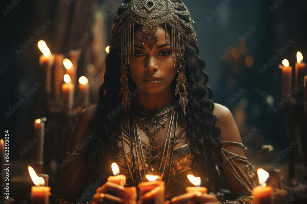 A Candomblé priestess performing a ritual dance in honor of the Orishas ...