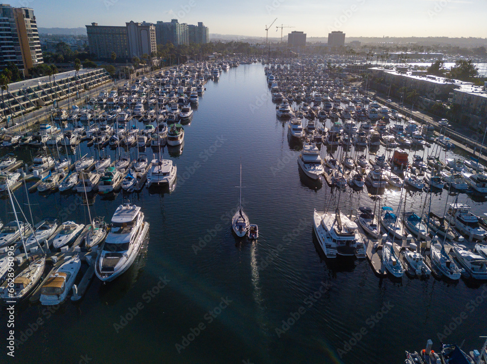 Aerial drone views of the marina in Marina Del Rey, California in the ...