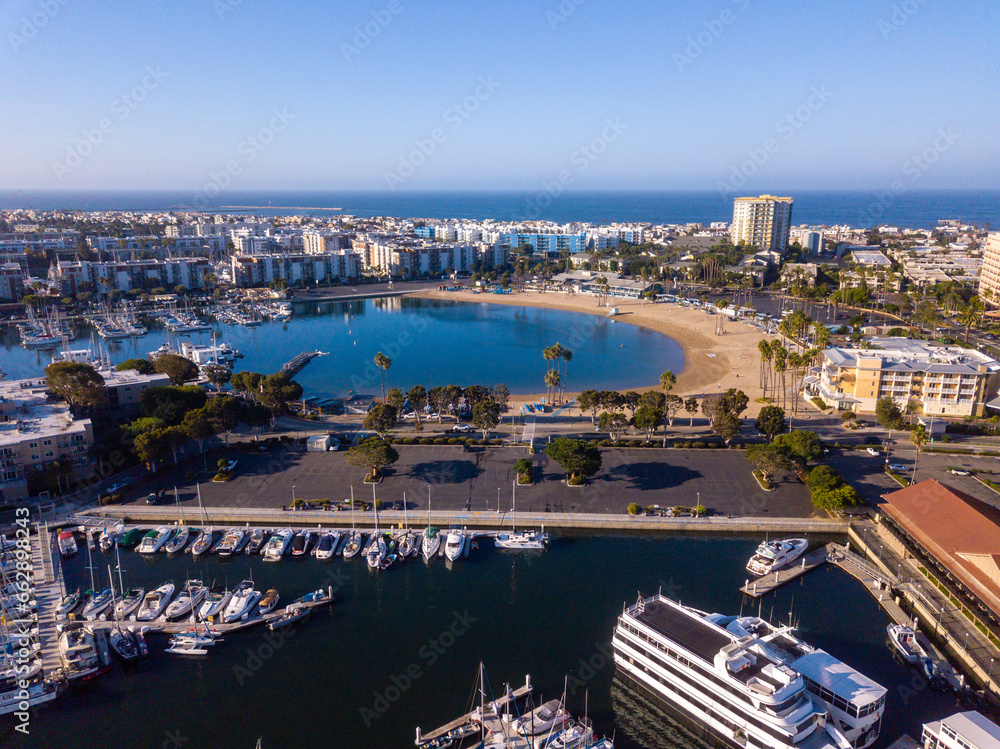 Aerial drone views of the marina in Marina Del Rey, California in the ...