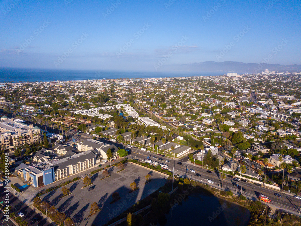 Aerial drone views of the marina in Marina Del Rey, California in the ...