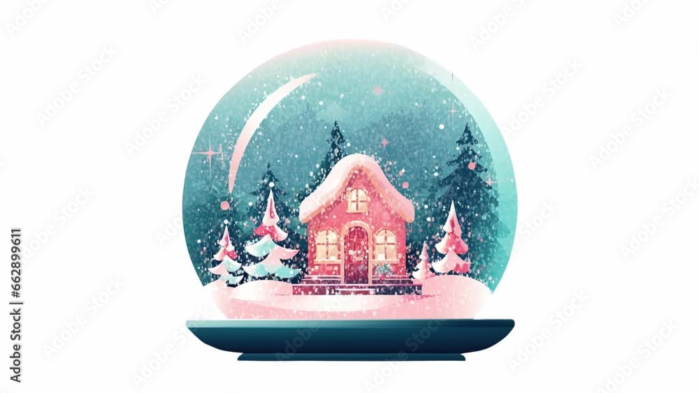 Crystal ball, snowball with snowy Christmas tree and house inside ...