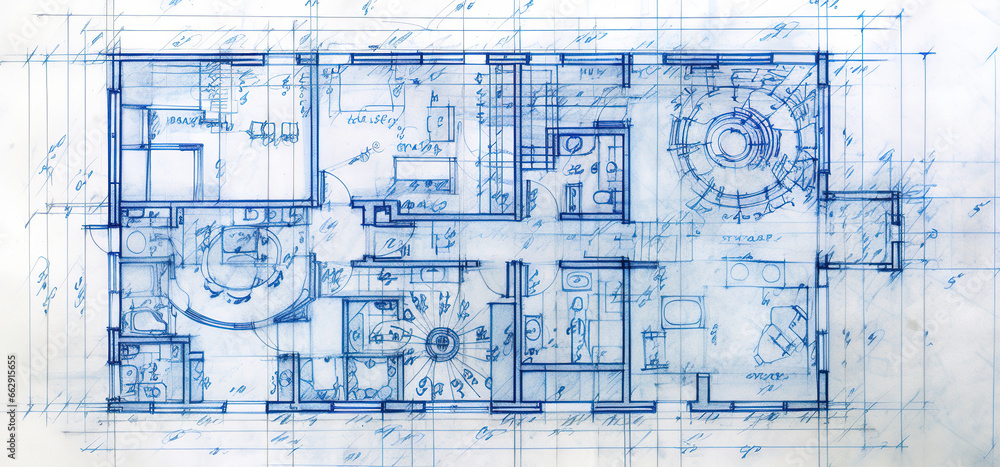 Generative AI, Blue print floor plan, architectural background ...