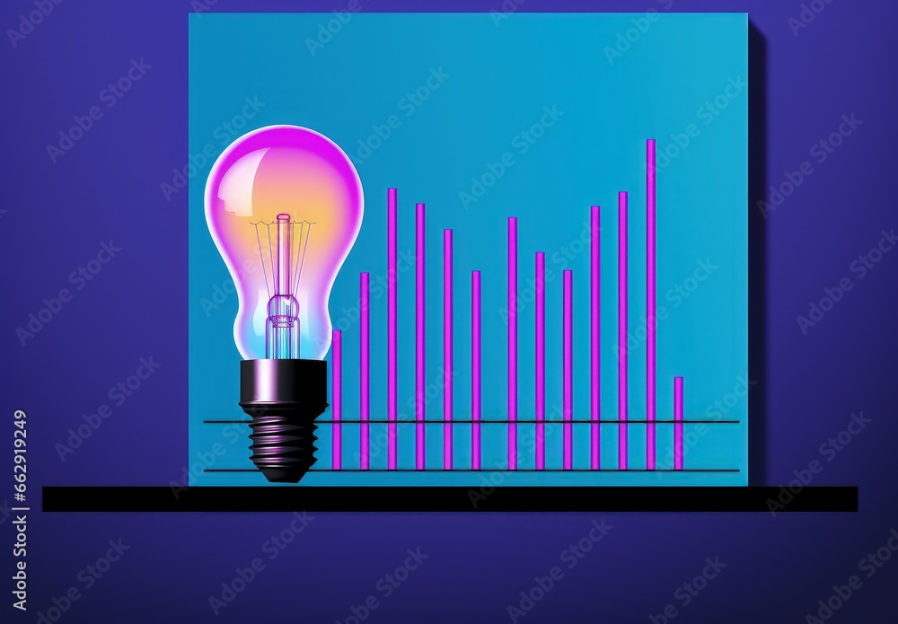 Illustration of a bar graph with light bulb next to it, finance concept ...