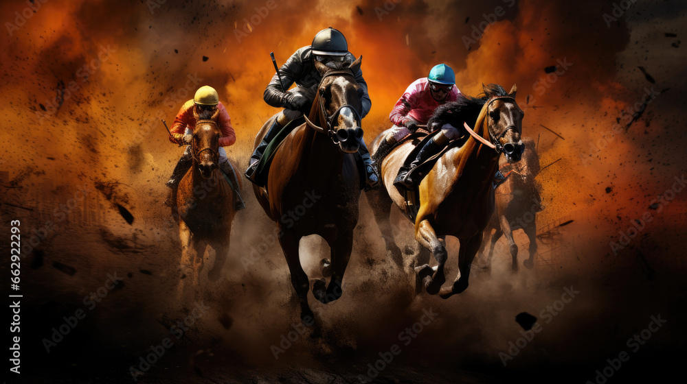 Dynamic Equine Showcase: A High-Energy Display of a Group of Racing ...