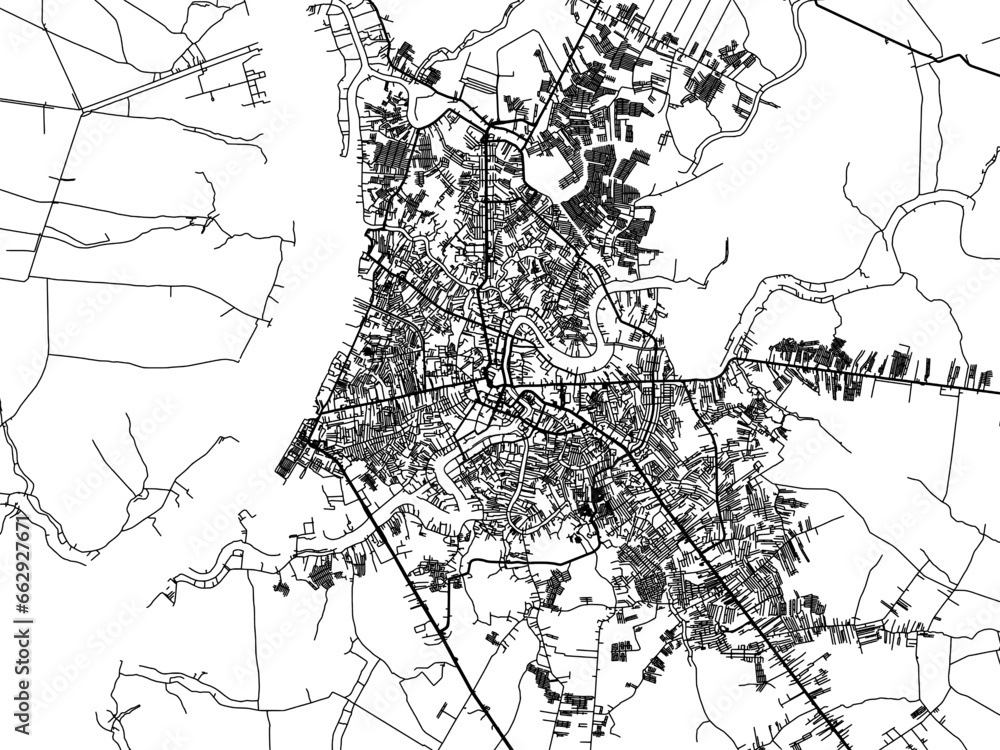 Vector road map of the city of Banjarmasin in Indonesia with black ...