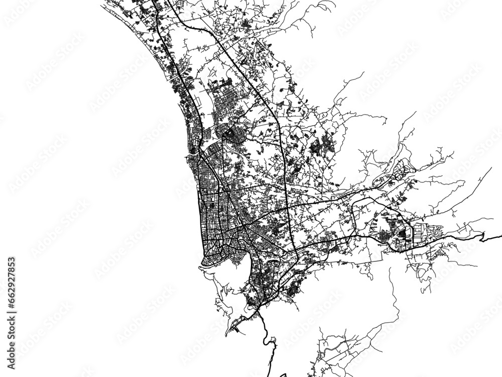 Vector road map of the city of Padang in Indonesia with black roads on ...