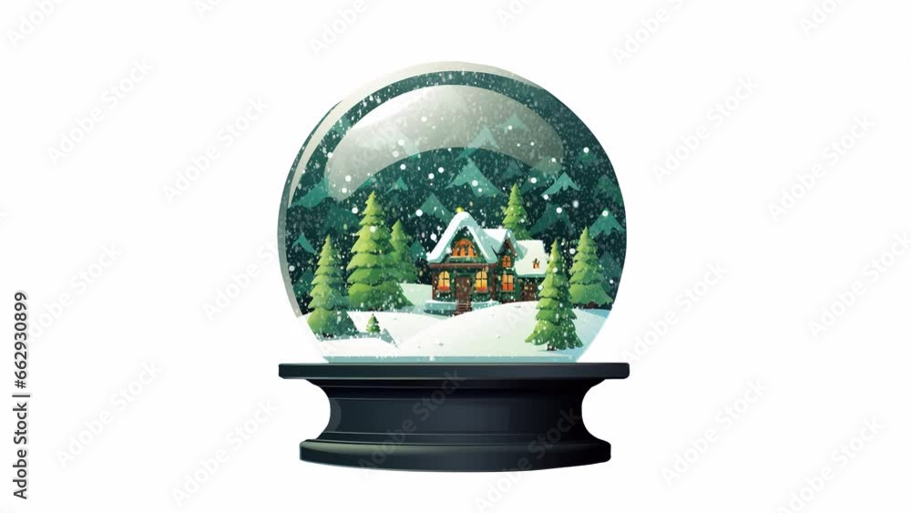 Crystal ball, snowball with snowy Christmas tree and house inside ...