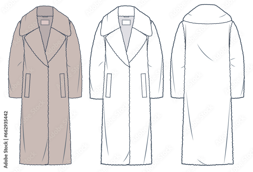 Faux Fur Coat technical fashion Illustration. Teddy Fur Coat fashion ...