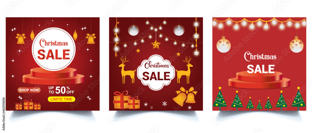 Christmas square banner. X-mas and winter festival sale promotion ...