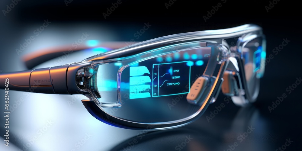 A Pair of High-Tech Eyeglasses on a Table, Displaying Digital ...