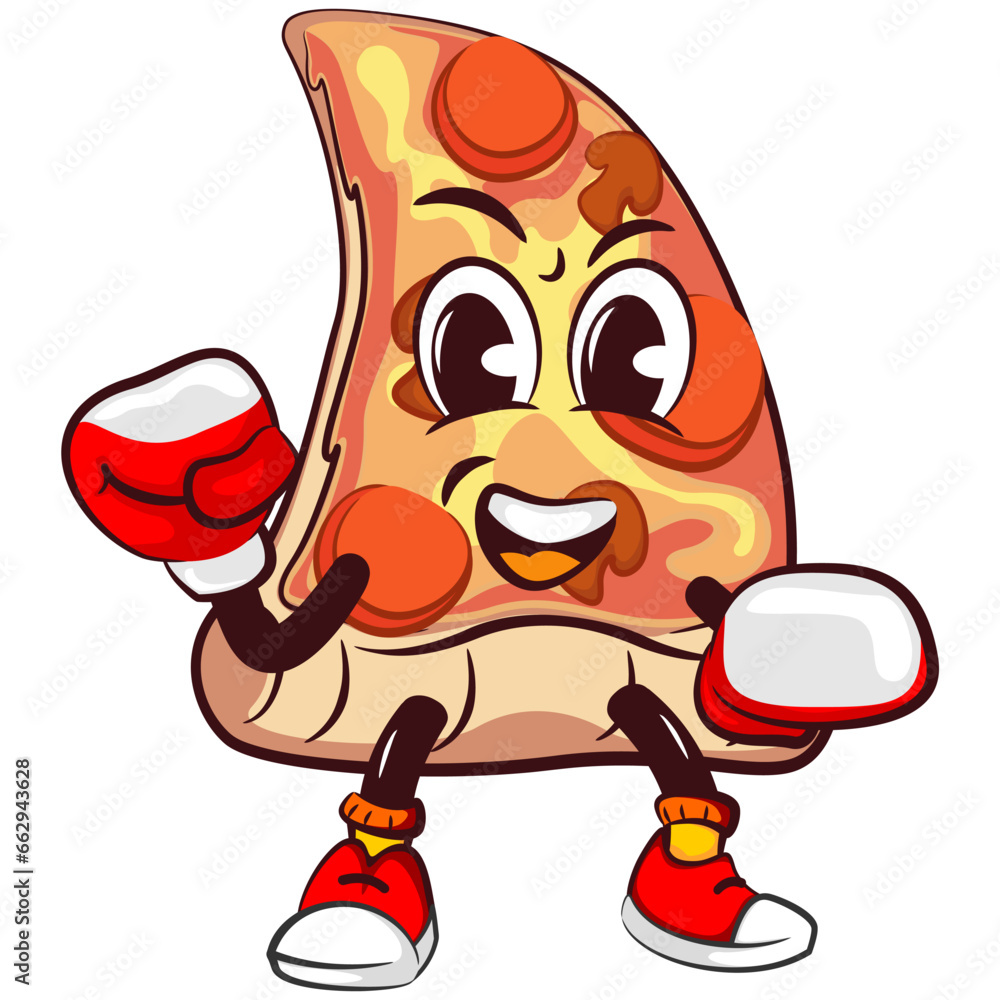 vector mascot character of a slice of pizza practicing boxing by ...