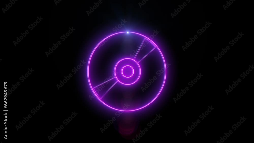 neon glowing cd disc spinning in black background. Big music icon for ...