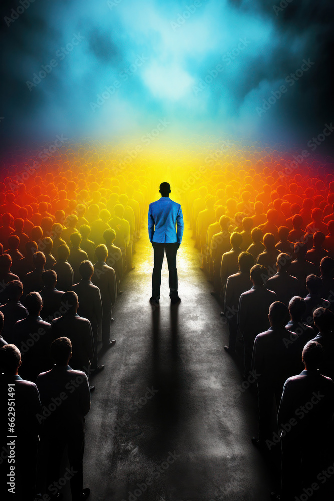 ภาพประกอบสต็อก opinion leader among the crowd. the male figure stands ...