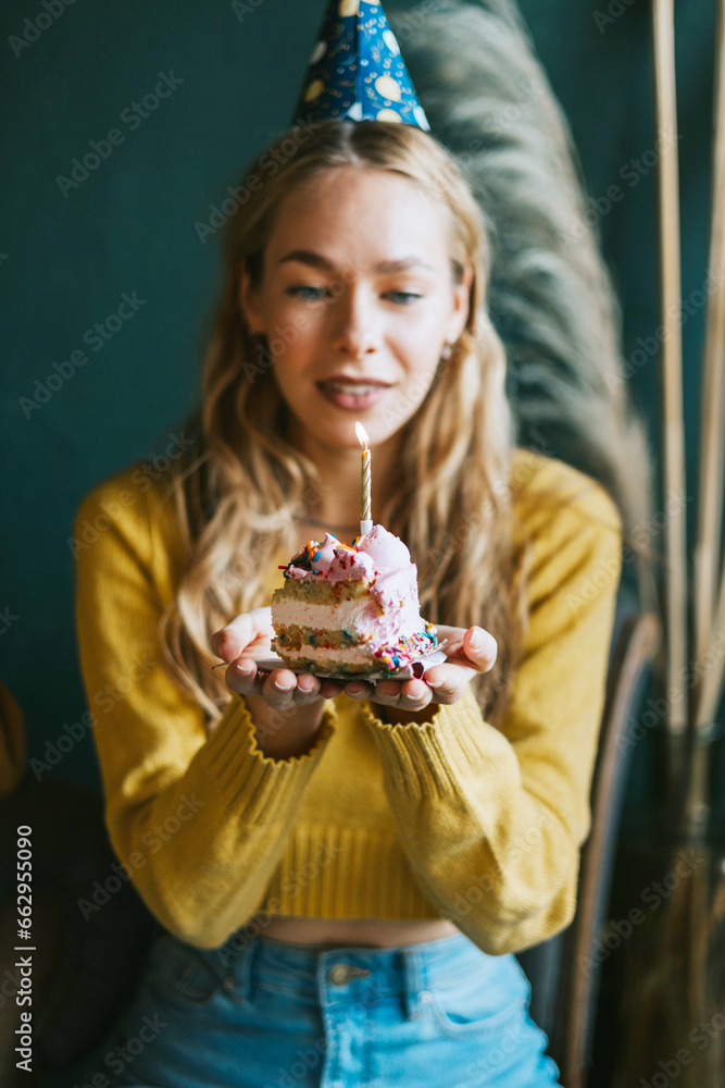 Happy Birthday concept, student celebrate a birthday with a cake and ...