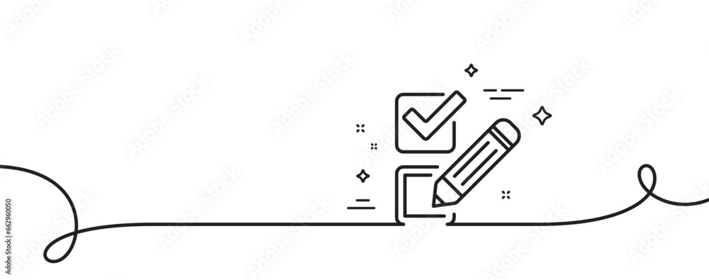 Checkbox line icon. Continuous one line with curl. Survey choice sign ...