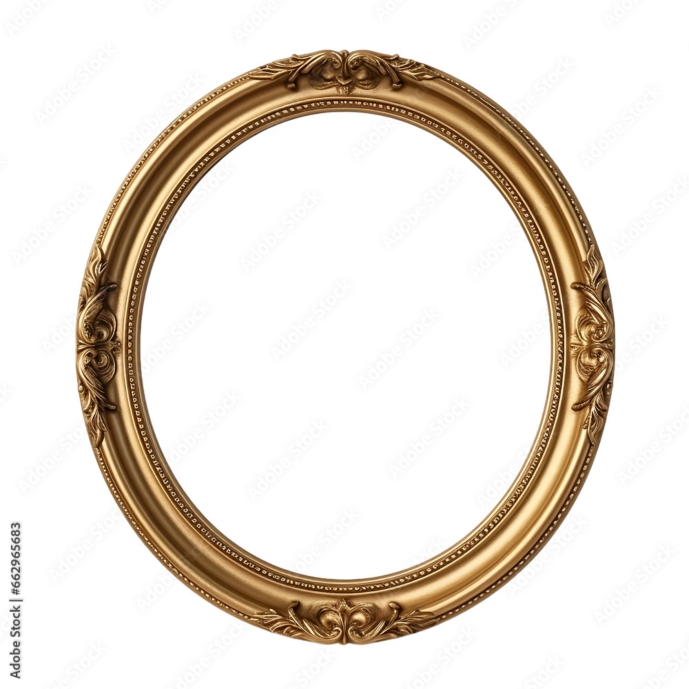 Gold vintage round picture frame isolated on transparent background ...