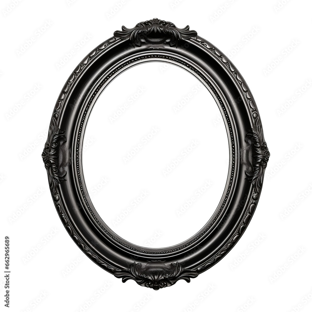 Black vintage ornate oval picture frame isolated on transparent ...