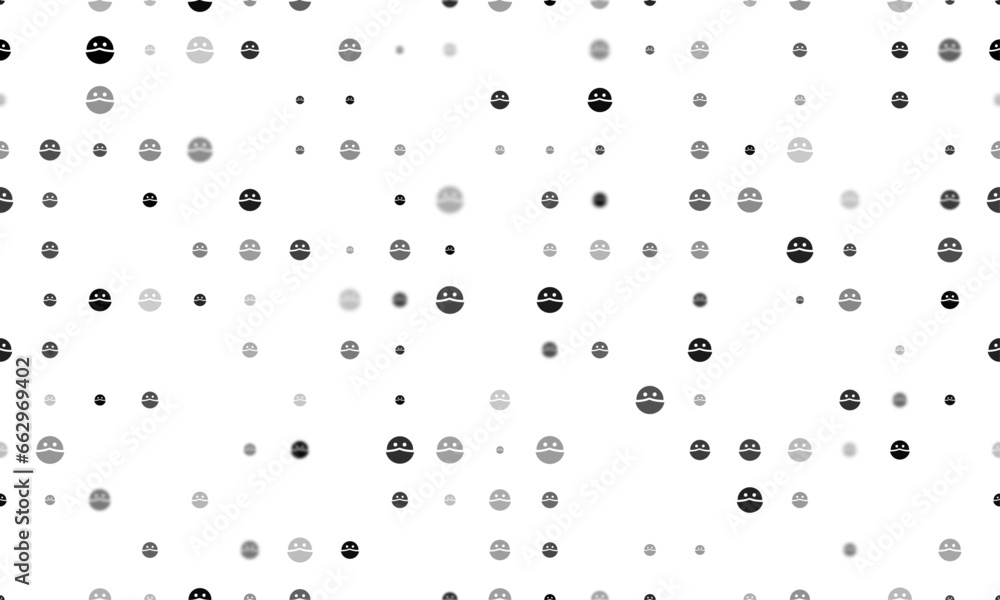 Seamless background pattern of evenly spaced black masked face symbols ...