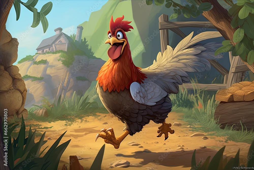 Cartoon Chicken Illustration: Lively Chicken Strutting in Barnyard ...