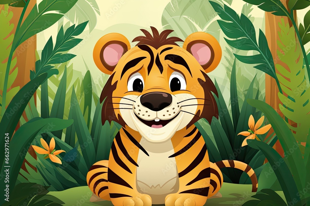 Cartoon Tiger: Striking Stripes and Endearing Grin for Kids Jungle ...