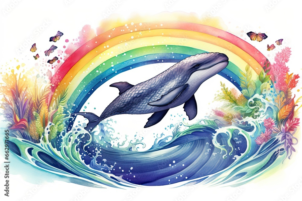 Cartoon Whale Breaching Ocean: Humpback Whale Creates Giant Splash with ...