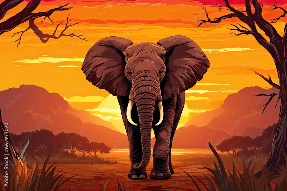 Elephant Clipart: Majestic Elephant Raising Trunk in Salute amidst ...