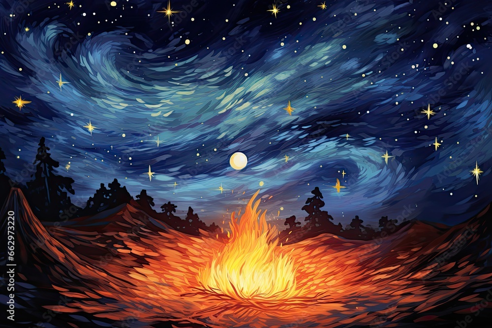 Fire Clipart: Mesmerizing Campfire Under Starry Night Sky - Dancing ...
