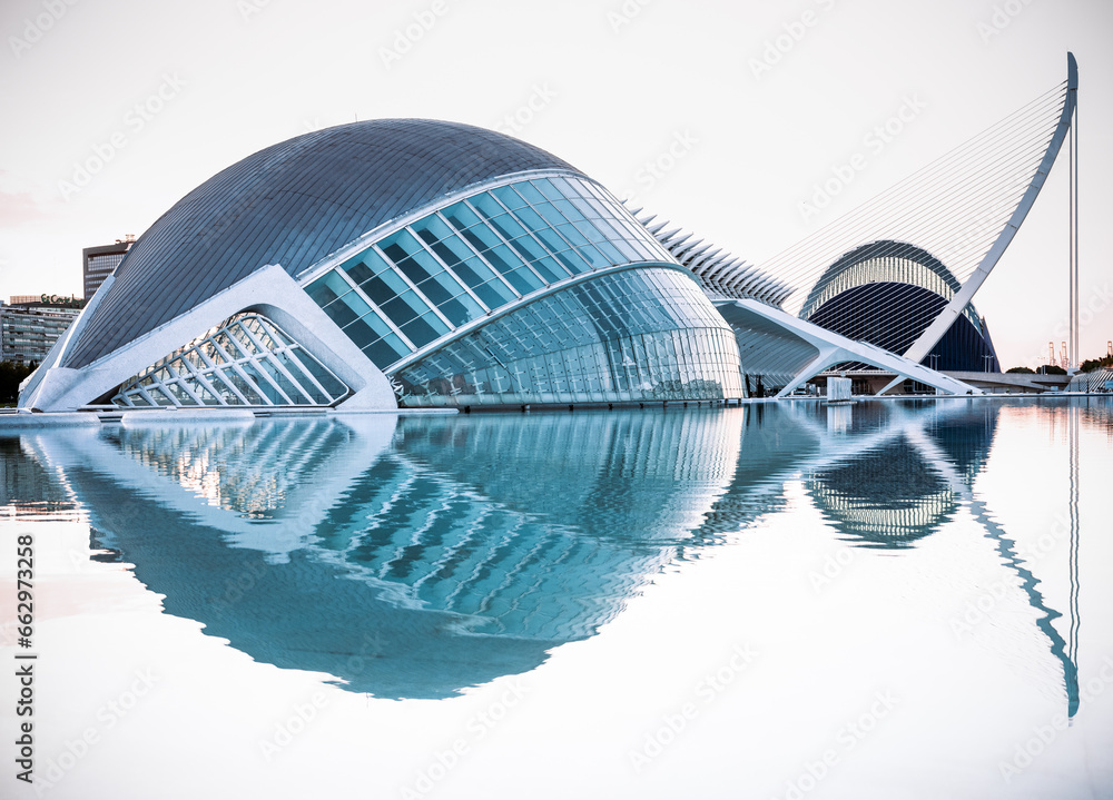 Valencia, Spain: Hemisferic building reflected in the water, designed ...