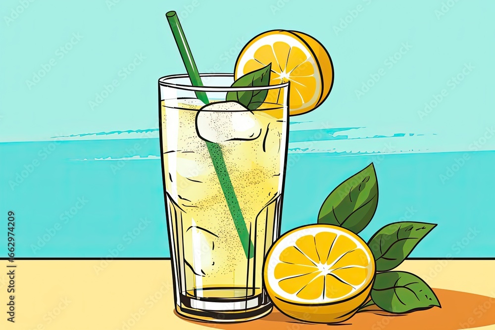 Refreshing Lemonade Clipart: Vibrant Tall Glass of Lemonade with Straw and Lemon Slice ...