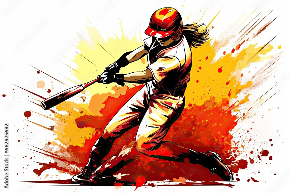 Softball Clipart: Intense Moment of Player Hitting Home Run - Capturing ...