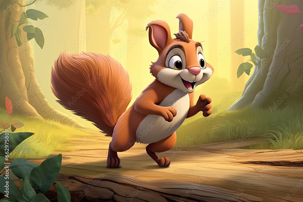Cheeky Squirrel Cartoon: Fluffy-Tailed Forest Bounder Playfully Dashes ...