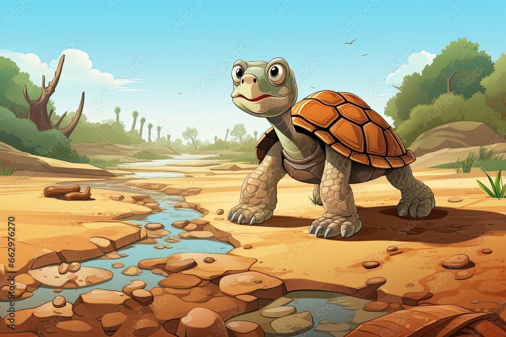 Cartoon Turtle: Wise Old Turtle Slowly Making Way Across Sandy Path ...