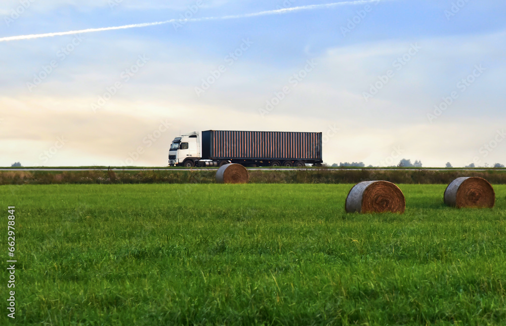 Shipping Containers Delivery, Maritime and Transport logistics. Semi ...