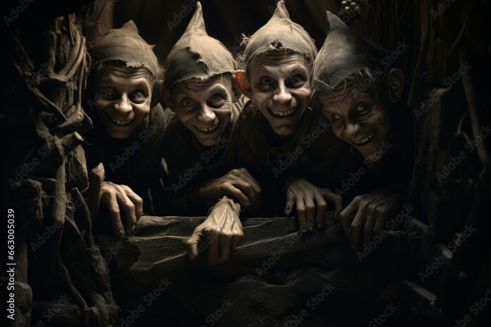 Mischievous goblins lurking in shadowy corners - Generative AI Stock ...