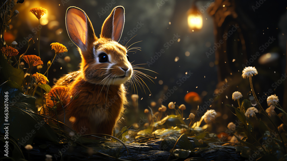 bunny rabbit in the magical fairy tale forest fantasy illustration ...