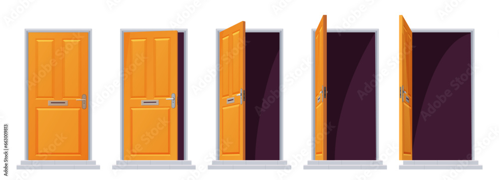 Door opening sequence, animation set vector illustration. Cartoon ...