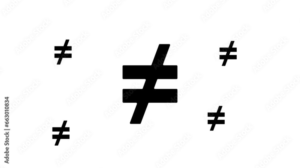 Zoom in and out animation the not equal symbol. Large black symbol in ...
