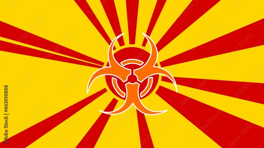 Biohazard symbol on the background of animation from moving rays of the ...