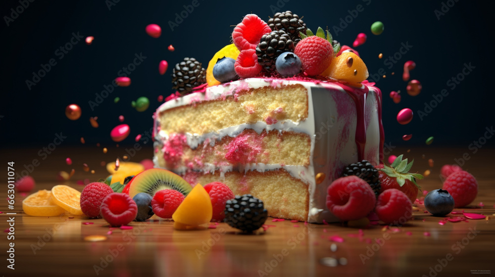 Une part de gâteau d'anniversaire. Gâteau au chocolat. Ambiance festive ...