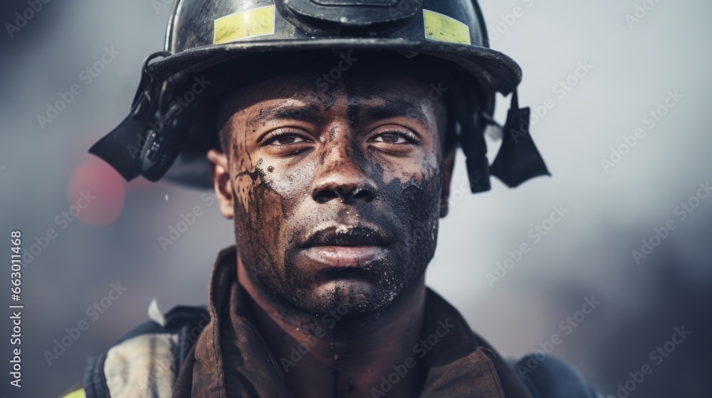 A firefighter with Vitiligo on their face and neck, proudly wearing ...
