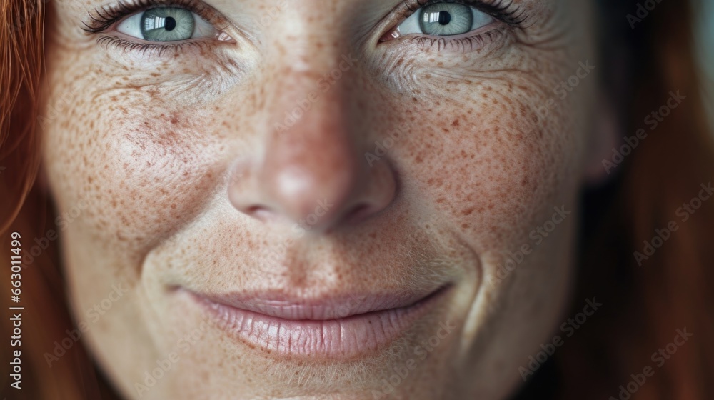 Female, 47 years old, businesswoman Her freckles are like little ...