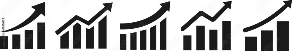 Growing graph icon set flat style. Business chart with arrow, Growths ...