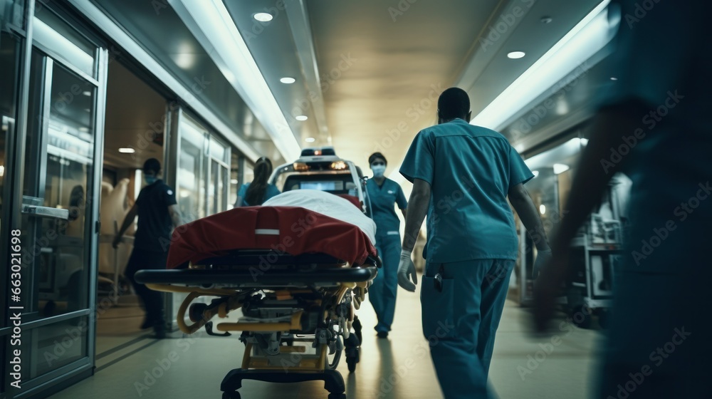 Stretcher and parademics in emergency hospital corridor Stock Photo ...