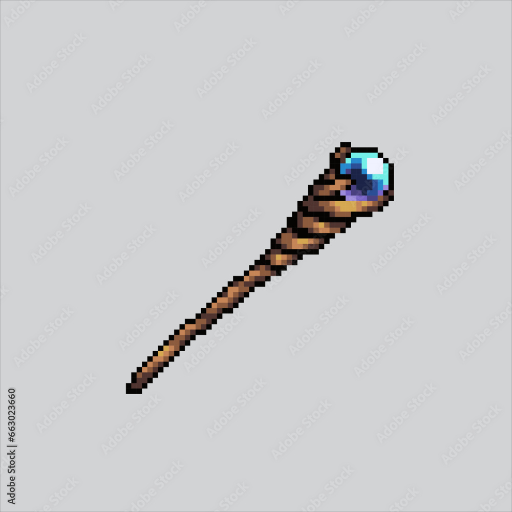 Pixel art illustration Magical Staff. Pixelated Magic staff. Wizard ...