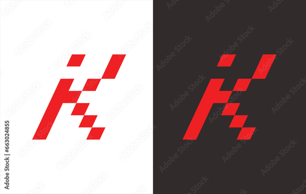 monogram logo letter "K" in red. black and white background. Stock ...