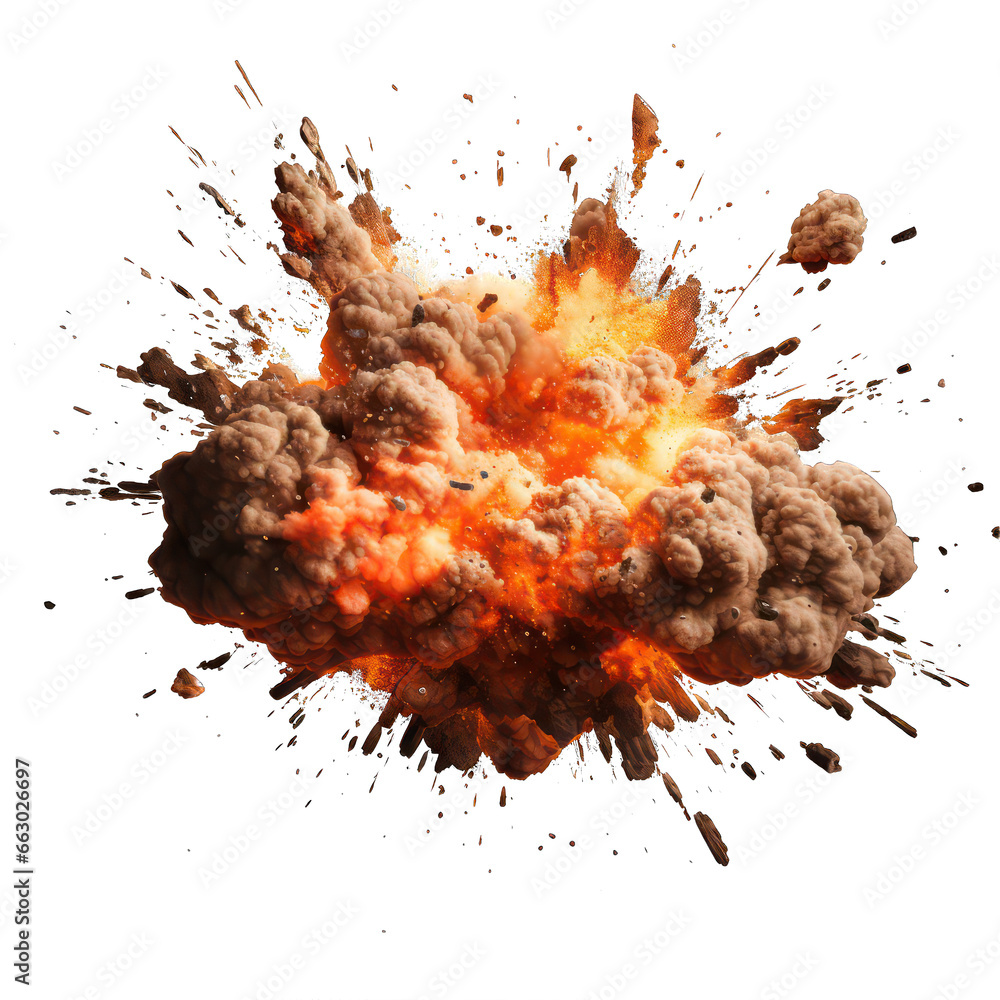A dynamic explosion scene, radiating chaos and energy, capturing the ...