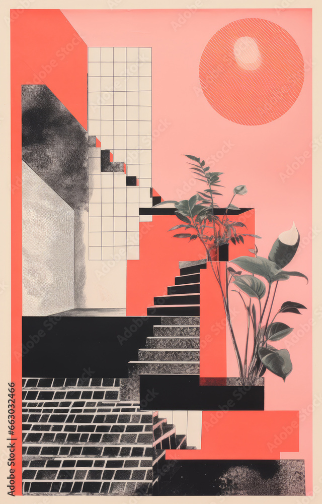 Vintage photo collage — Architectural design poster, with modern trendy ...