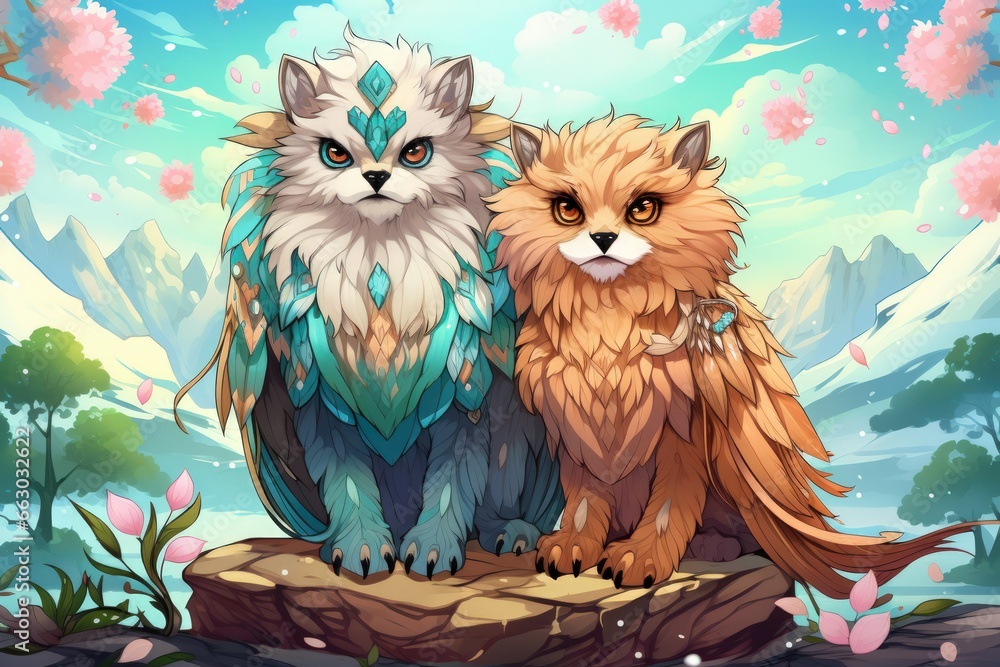 Loyal griffins, majestic creatures with the body of a lion and the ...