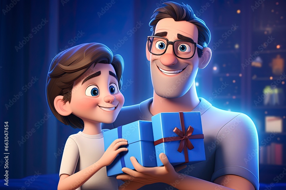 3d cartoon child giving a gift to his father, father day, generative ai ...