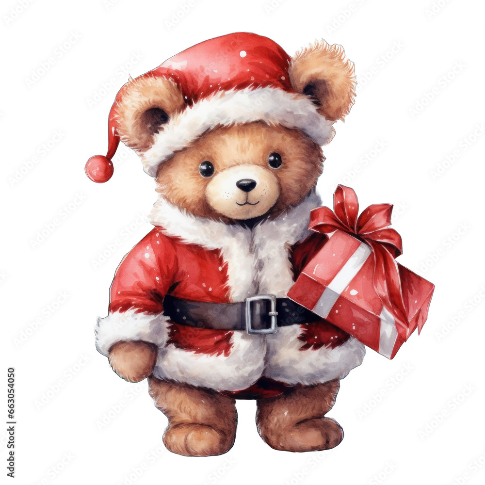Watercolor clipart teddy santa. Generative AI Stock Illustration ...